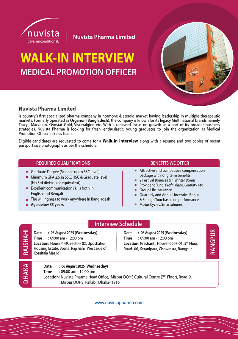 Medical Promotion Officer : Nuvista Pharma Ltd. | Job Details | MedEx