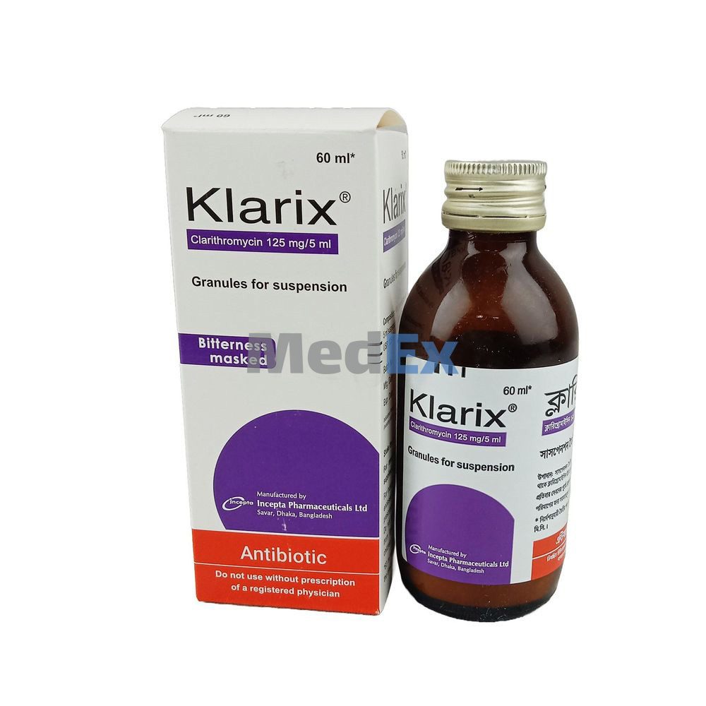 Klarix | 125 mg/5 ml | Suspension | ক্লারিক্স ১২৫ মি.গ্রা./৫ মি.লি ...
