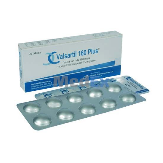 Valsartil Plus | 160 mg+25 mg | Tablet | ভ্যালসারটিল প্লাস ১৬০ মি.গ্রা ...